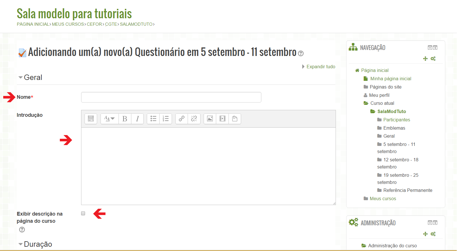 Criando e configurando o recurso de questionário – Base de conhecimento