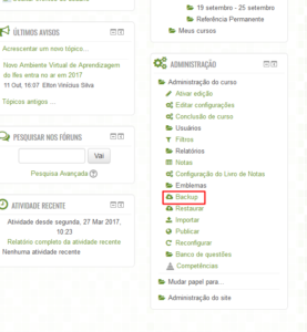 Como fazer backup de sala virtual no Moodle? – Base de conhecimento